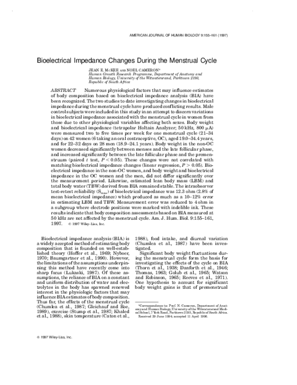 (PDF) Bioelectrical impedance changes during the menstrual cycle | Noël ...