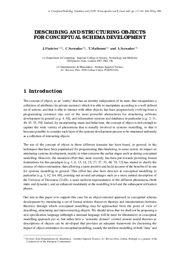 (PDF) Describing and structuring objects for conceptual schema development