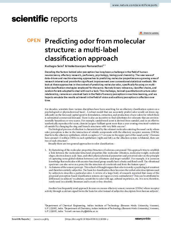 (PDF) Predicting odor from molecular structure: a multi-label classification approach