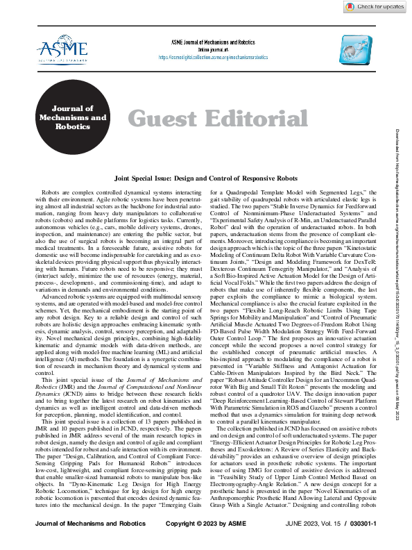 (PDF) Joint Special Issue: Design and Control of Responsive Robots