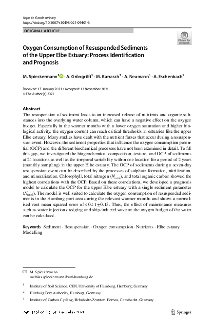 (PDF) Oxygen Consumption of Resuspended Sediments of the Upper Elbe ...