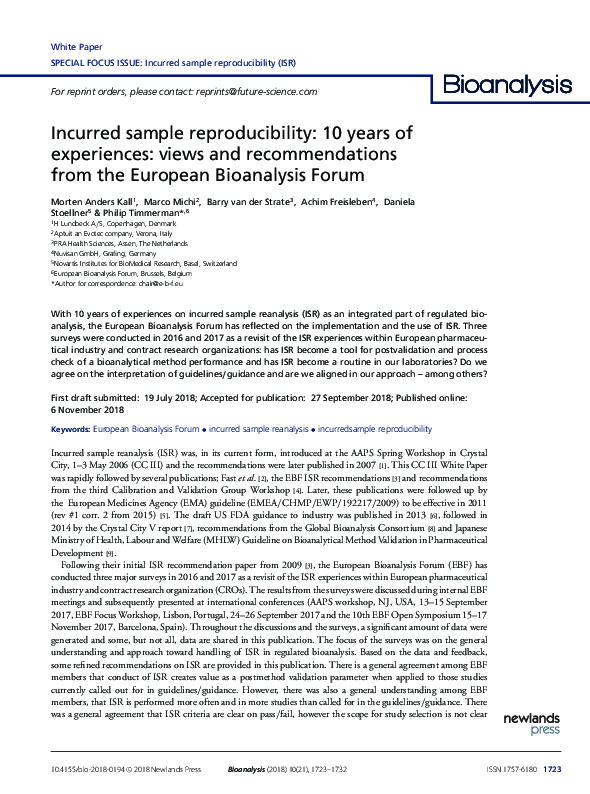 (PDF) Incurred sample reproducibility: 10 years of experiences: views ...