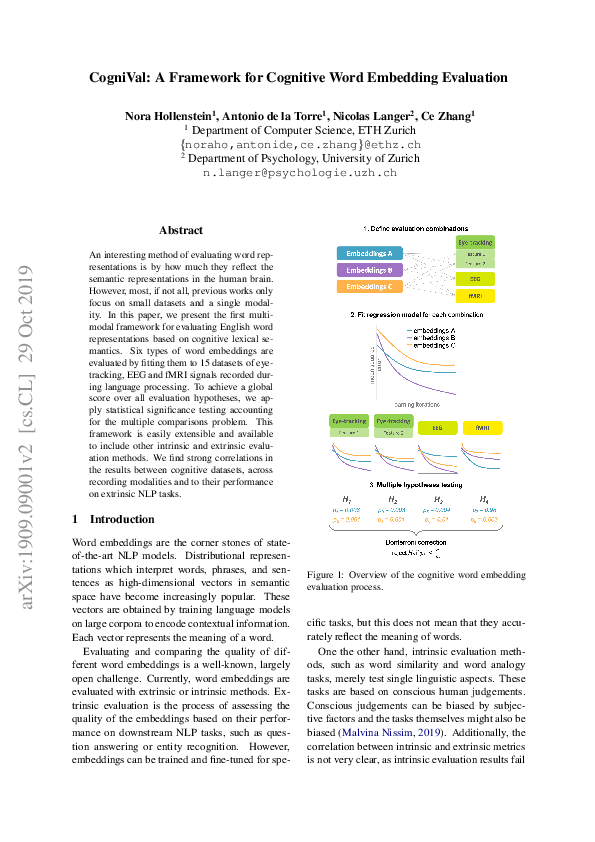 Pdf Cognival A Framework For Cognitive Word Embedding Evaluation