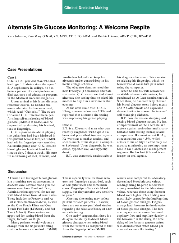 (PDF) Alternate Site Glucose Monitoring: A Welcome Respite