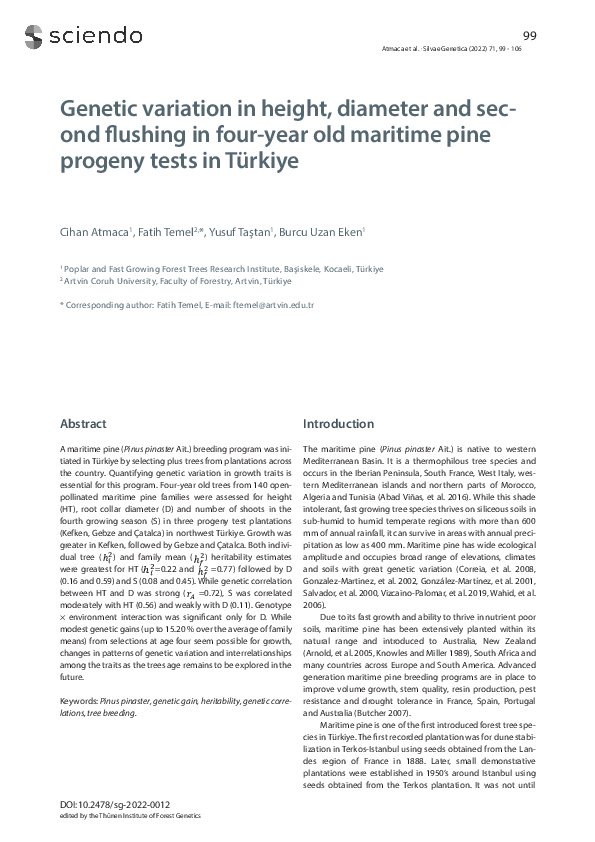 (PDF) Genetic variation in height, diameter and second flushing in four ...