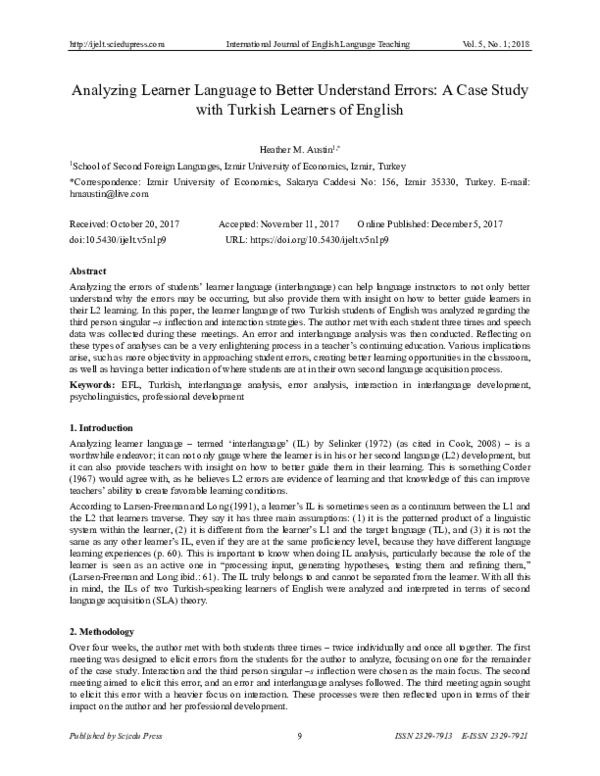 (PDF) Analyzing Learner Language to Better Understand Errors: A Case ... (PDF) Analyzing Learner Language to Better Understand Errors: A Case ...