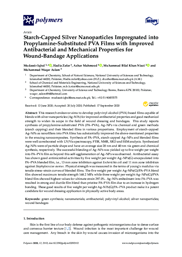 (PDF) Starch-Capped Silver Nanoparticles Impregnated into Propylamine-Substituted PVA Films with ...