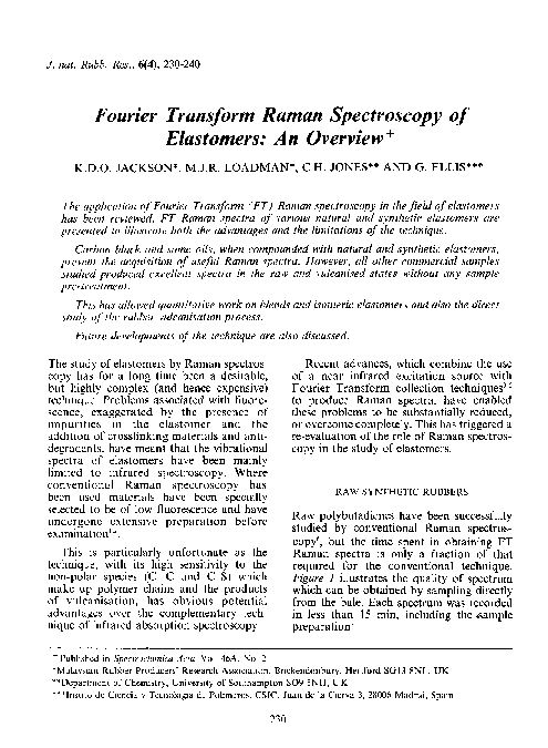 (PDF) Fourier transform raman spectroscopy of elastomers: An overview