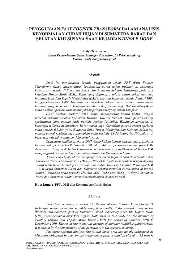 (PDF) Penggunaan Fast Fourier Transform Dalam Analisis Kenormalan Curah Hujan DI Sumatera Barat ...