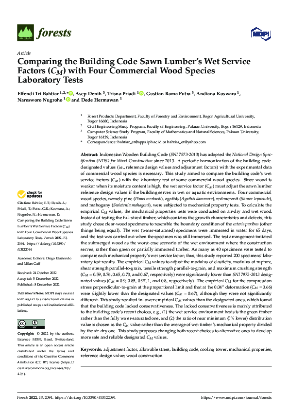 (PDF) Comparing the Building Code Sawn Lumber’s Wet Service Factors (CM ...