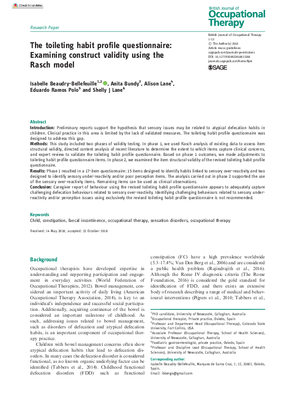 (PDF) The toileting habit profile questionnaire: Examining construct validity using the Rasch model