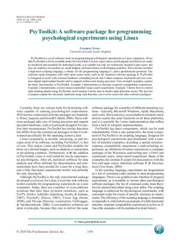 (PDF) PsyToolkit: A software package for programming psychological experiments using Linux