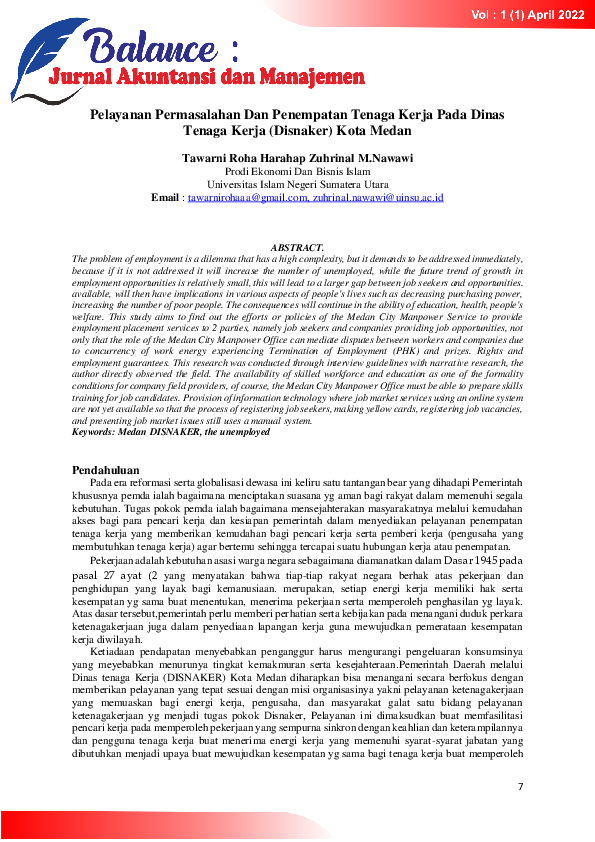 (PDF) Pelayanan Permasalahan Dan Penempatan Tenaga Kerja Pada Dinas Tenaga Kerja (Disnaker) Kota ...