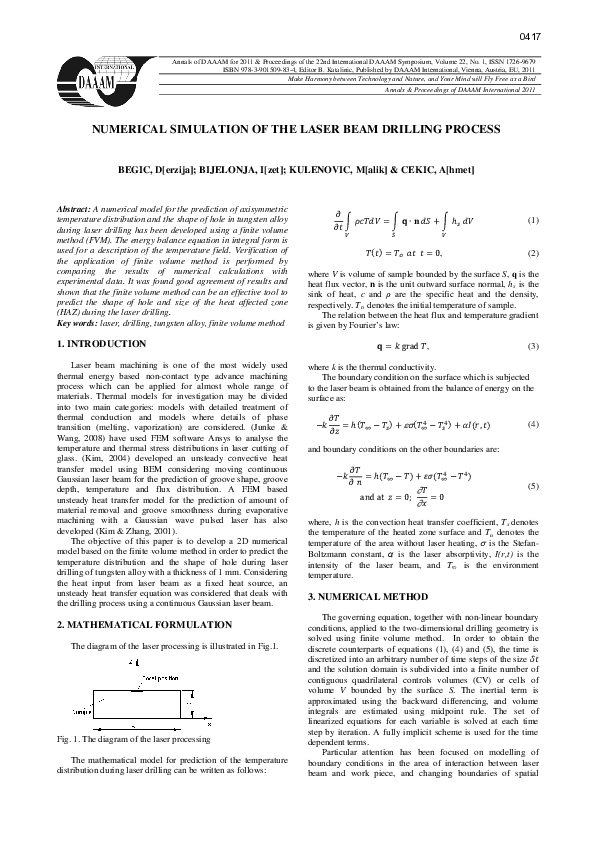 (PDF) Numerical Simulation of the Laser Beam Drilling Process