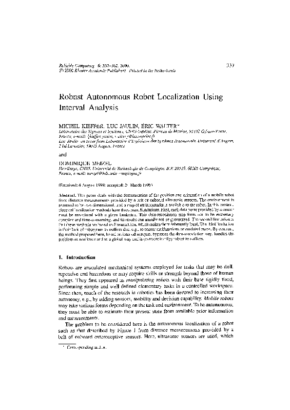 (PDF) Robust Autonomous Robot Localization Using Interval Analysis