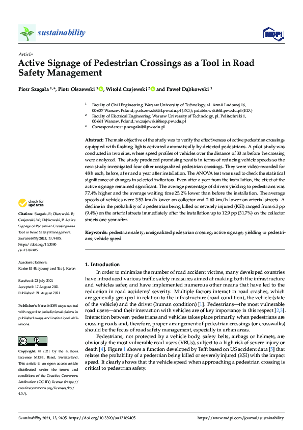 (PDF) Active Signage of Pedestrian Crossings as a Tool in Road Safety ...