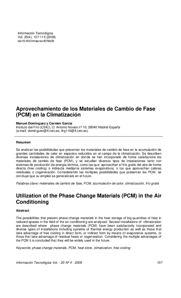 (PDF) Aprovechamiento de los Materiales de Cambio de Fase (PCM) en la ...