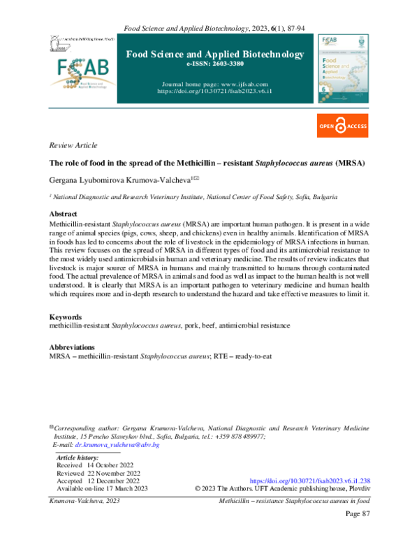 (PDF) The role of food in the spread of the Methicillin – resistant ...