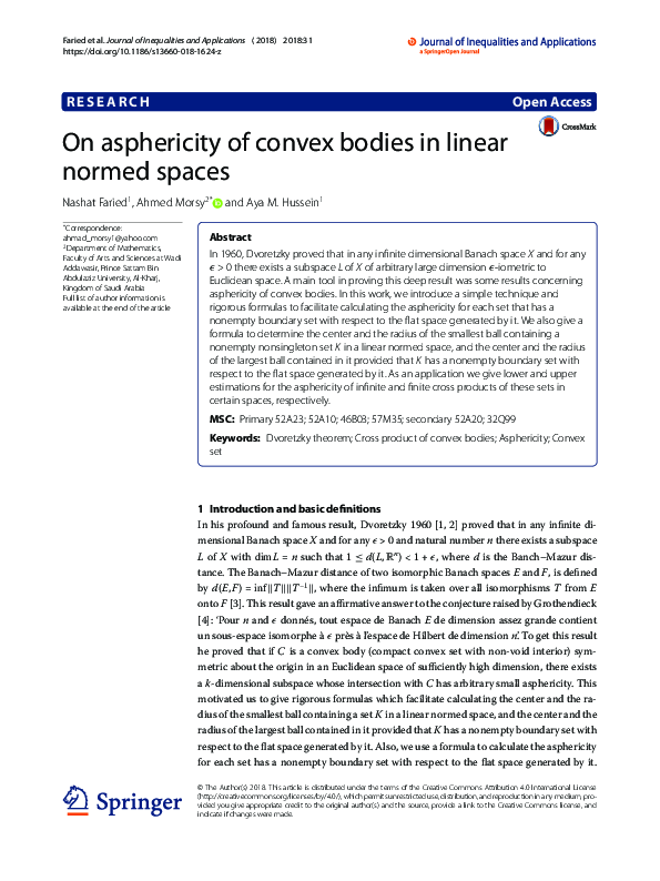 (PDF) On asphericity of convex bodies in linear normed spaces