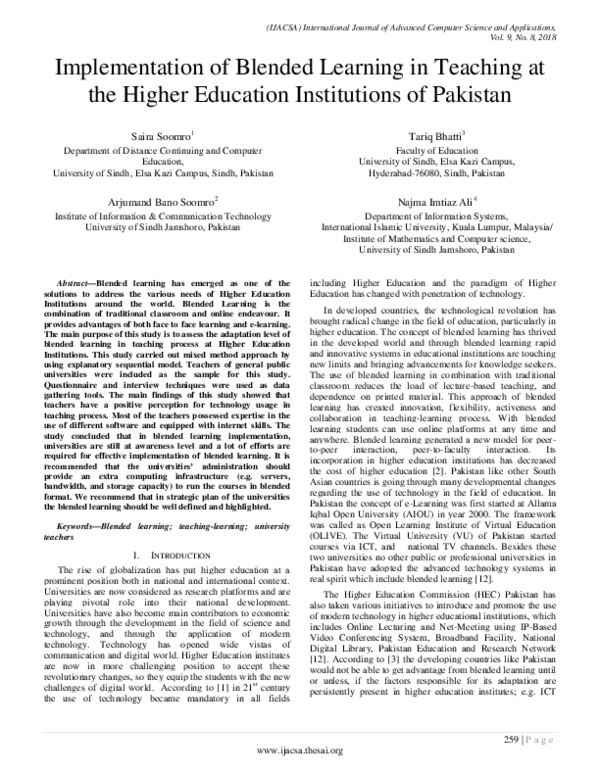 (PDF) Implementation of Blended Learning in Teaching at the Higher Education Institutions of ...