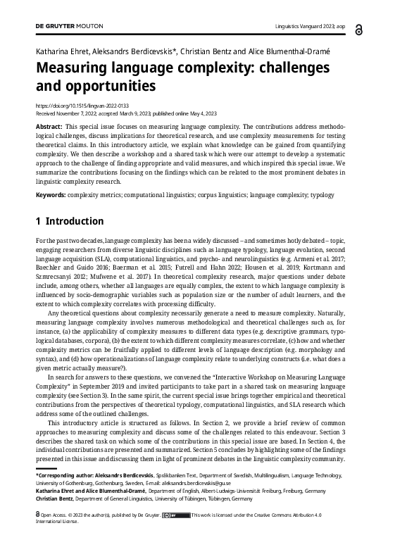 (PDF) Measuring language complexity: challenges and opportunities