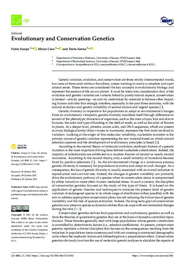 Pdf Evolutionary And Conservation Genetics