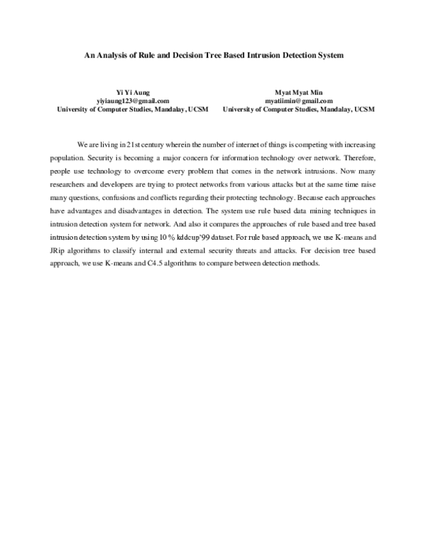 Pdf An Analysis Of Rule And Decision Tree Based Intrusion Detection System 