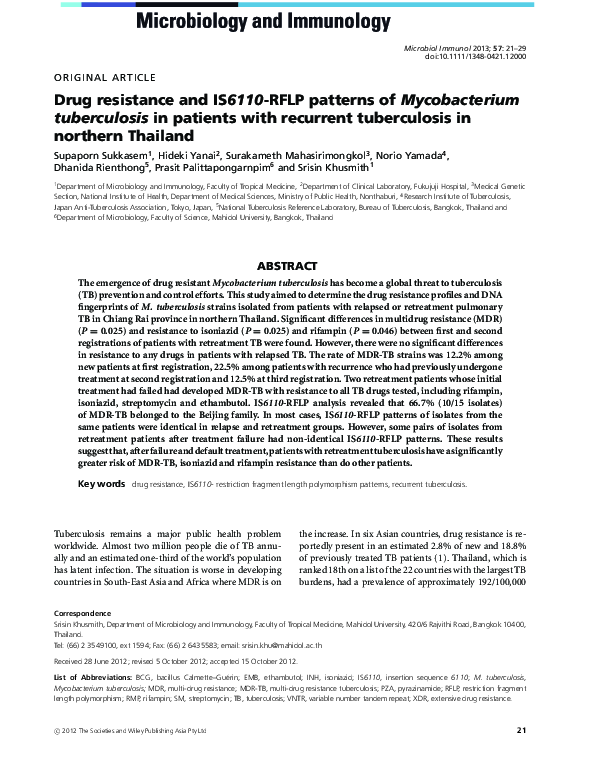 (PDF) Drug resistance and IS6110-RFLP patterns ofMycobacterium ...
