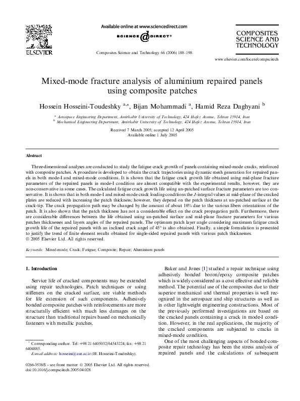 Pdf Mixed Mode Fracture Analysis Of Aluminium Repaired Panels Using Composite Patches