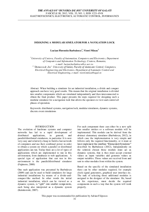 (PDF) Designing a Modular Simulator for a Navigation Lock