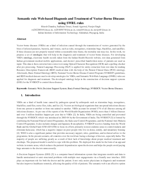 (PDF) Semantic rule Web-based Diagnosis and Treatment of Vector-Borne Diseases using SWRL rules