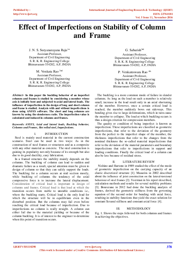 (PDF) Effect of Imperfections on Stability of Column and Frame