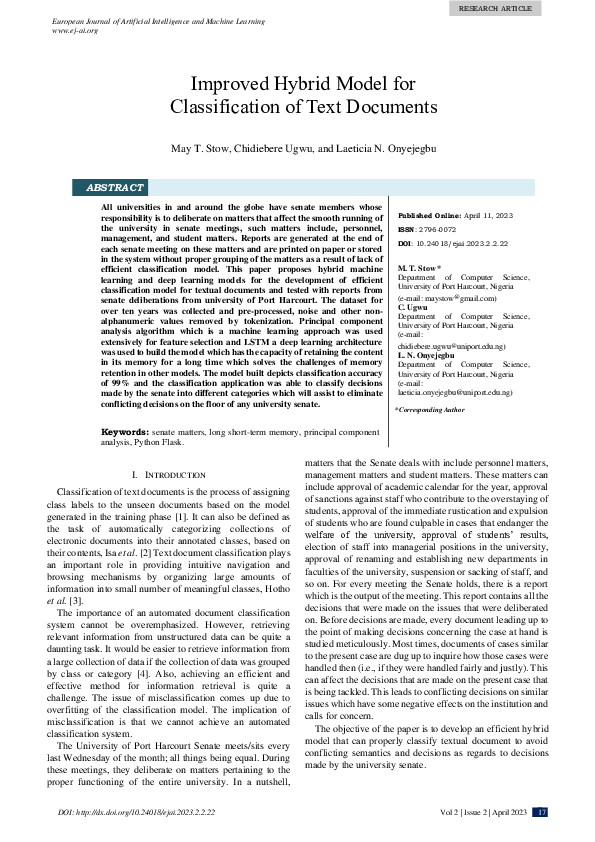 (PDF) Improved Hybrid Model for Classification of Text Documents