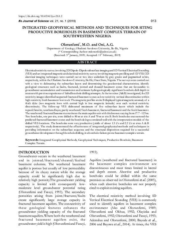 (PDF) Integrated geophysical methods and techniques for siting ...