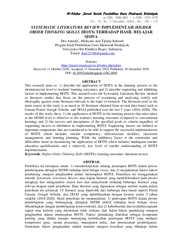 (PDF) Systematic Literature Review Implementasi Higher Order Thinking ...
