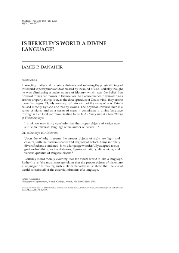 (PDF) Is Berkeley's World a Divine Language?