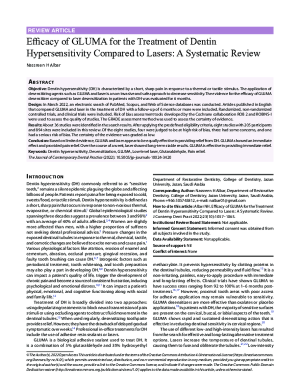 (PDF) Efficacy of GLUMA for the Treatment of Dentin Hypersensitivity Compared to Lasers: A ...