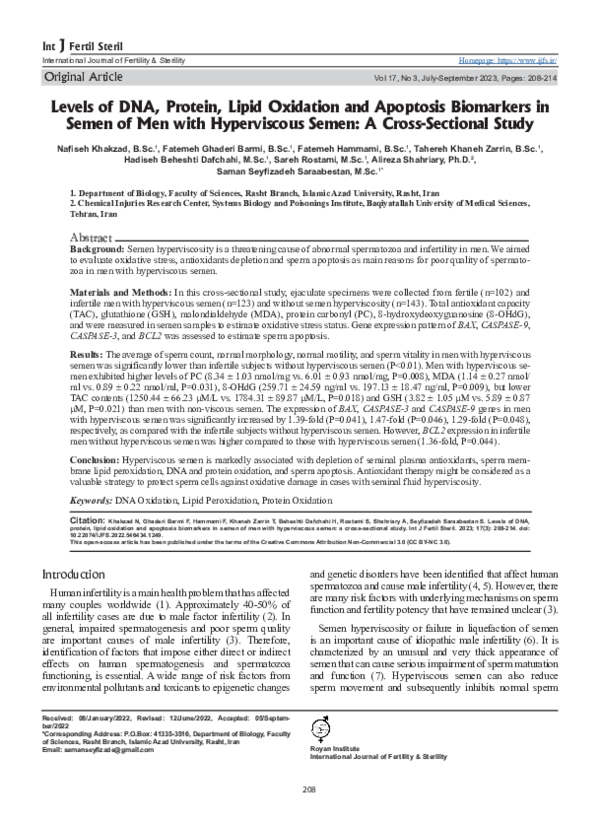 (PDF) Levels of DNA, Protein, Lipid Oxidation and Apoptosis Biomarkers ...