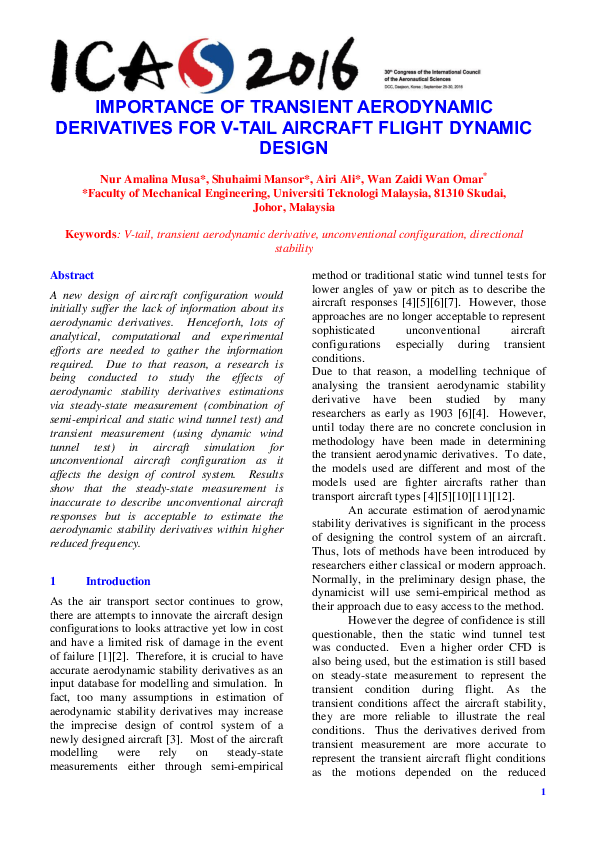 (PDF) Importance of transient aerodynamic derivatives for V-tail ...