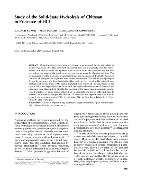(PDF) Study of the solid‐state hydrolysis of chitosan in presence of HCl