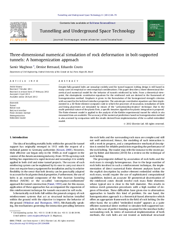 (PDF) Three-dimensional numerical simulation of rock deformation in bolt-supported tunnels: A ...