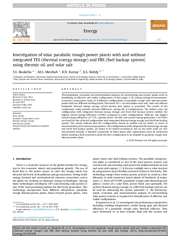 (PDF) Investigation of solar parabolic trough power plants with and ...