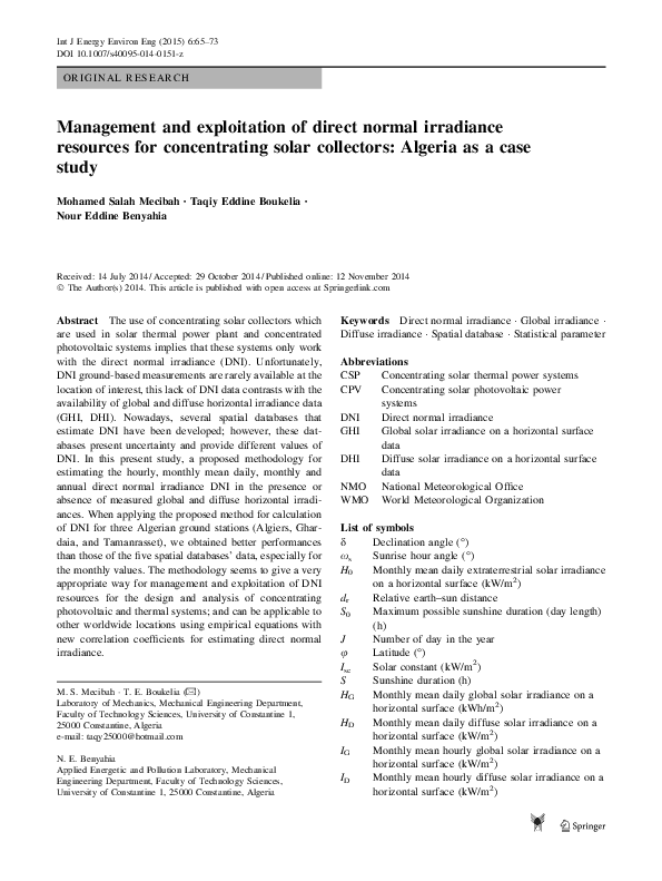 (PDF) Management and exploitation of direct normal irradiance resources ...