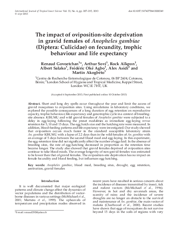 (PDF) The impact of oviposition-site deprivation in gravid females of ...