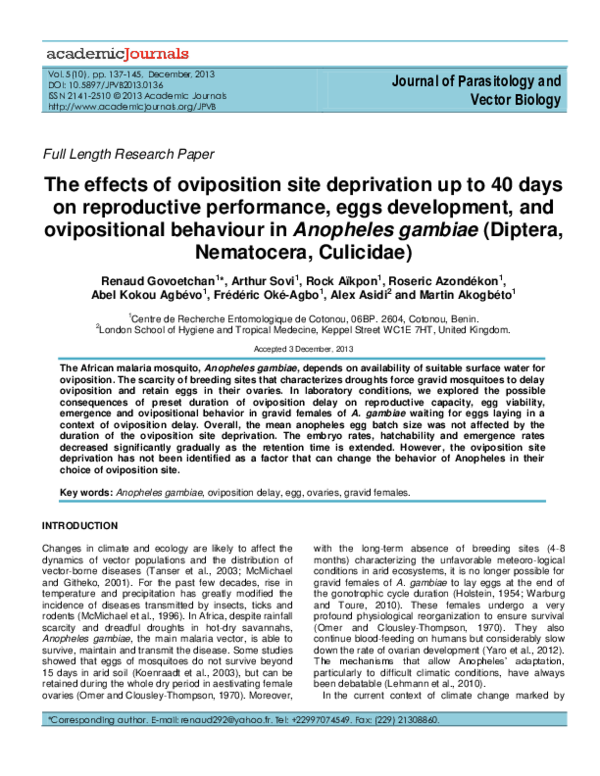(PDF) The effects of oviposition site deprivation up to 40 days on ...
