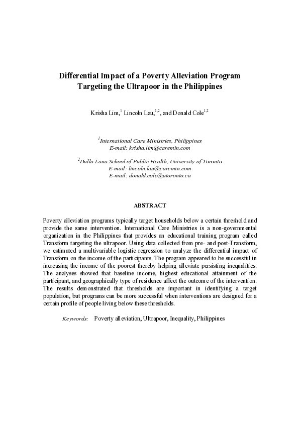 (PDF) Differential Impact of a Poverty Alleviation Program Targeting ...