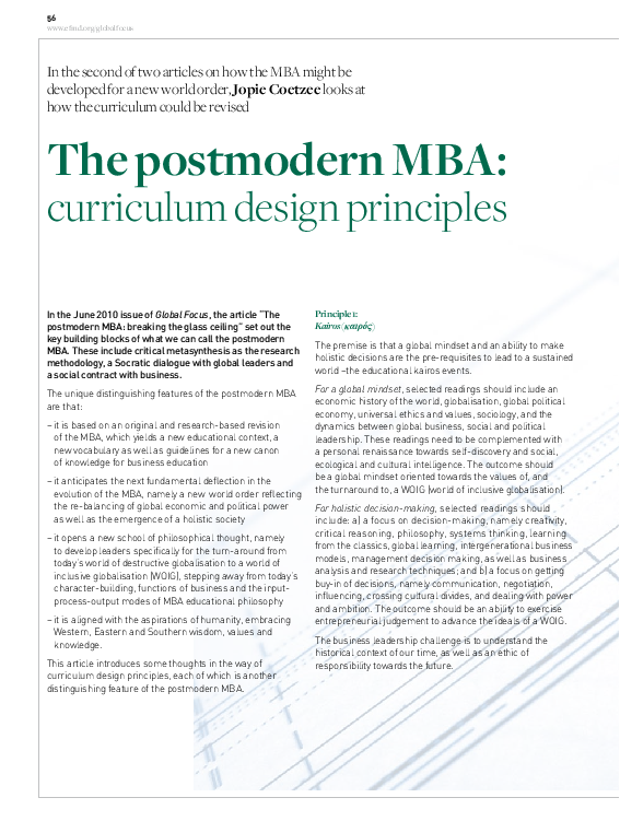 (PDF) The postmodern MBA – curriculum design principles