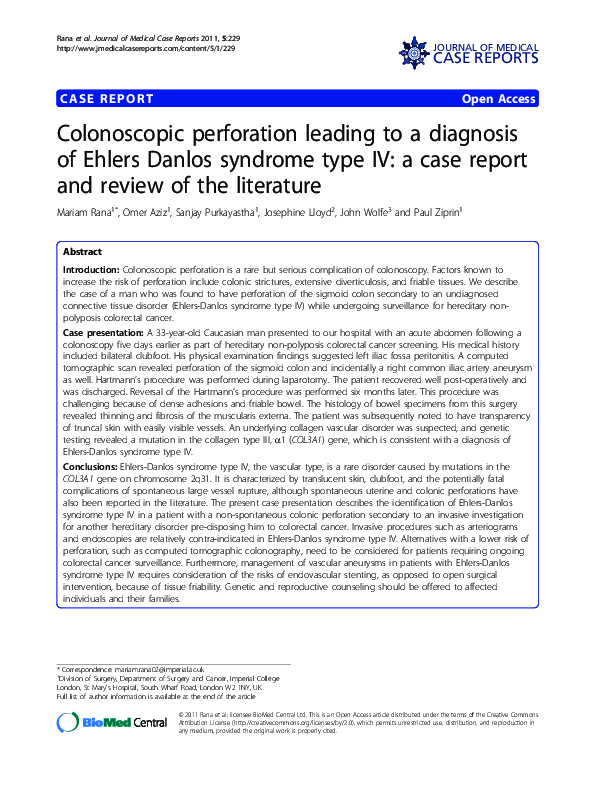 (PDF) Colonoscopic perforation leading to a diagnosis of Ehlers Danlos ...