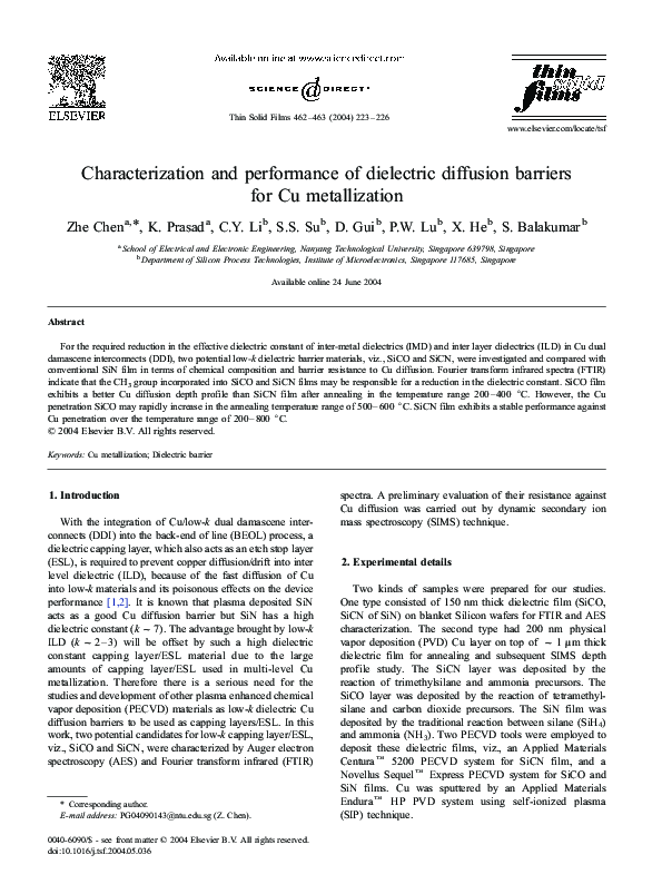 (PDF) Characterization and performance of dielectric diffusion barriers ...