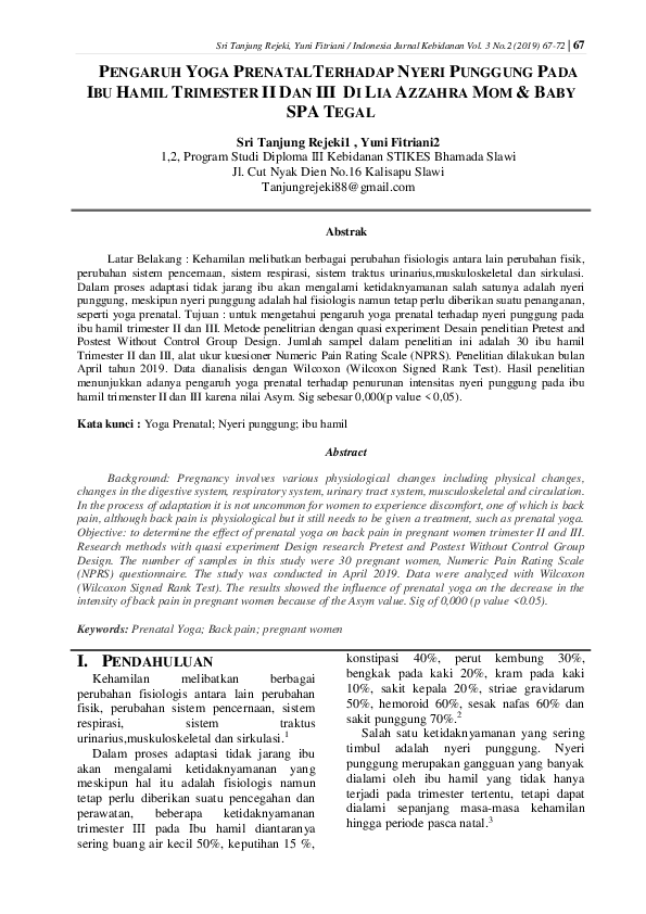 (PDF) Pengaruh Yoga Prenatal Terhadap Nyeri Punggung Pada Ibu Hamil Trimester II Dan III DI Lia ...